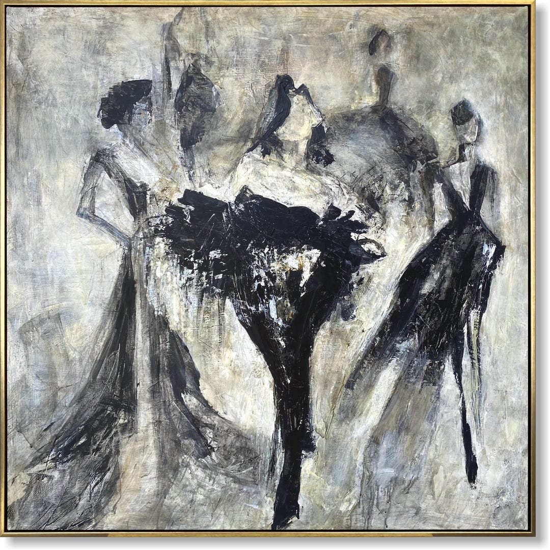 Elegant Ballet Dancers Abstract Painting in Black and White Monochrome ...