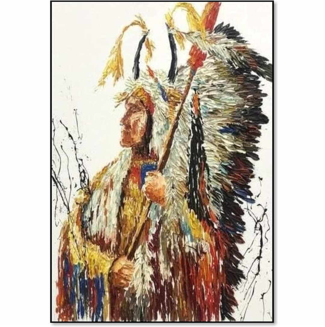 Native American Chief Art Tribal Warrior Painting Colorful Indigenous ...