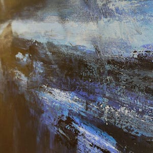 Moody Blue Abstract Landscape Art – Large Canvas Painting With Deep ...