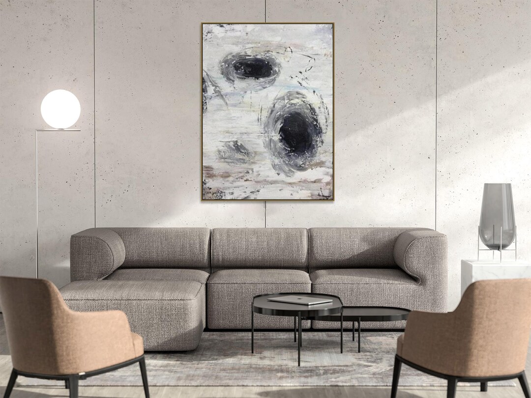 Large Abstract Circular Forms Painting Bold Contrast Colors Modern Wall ...