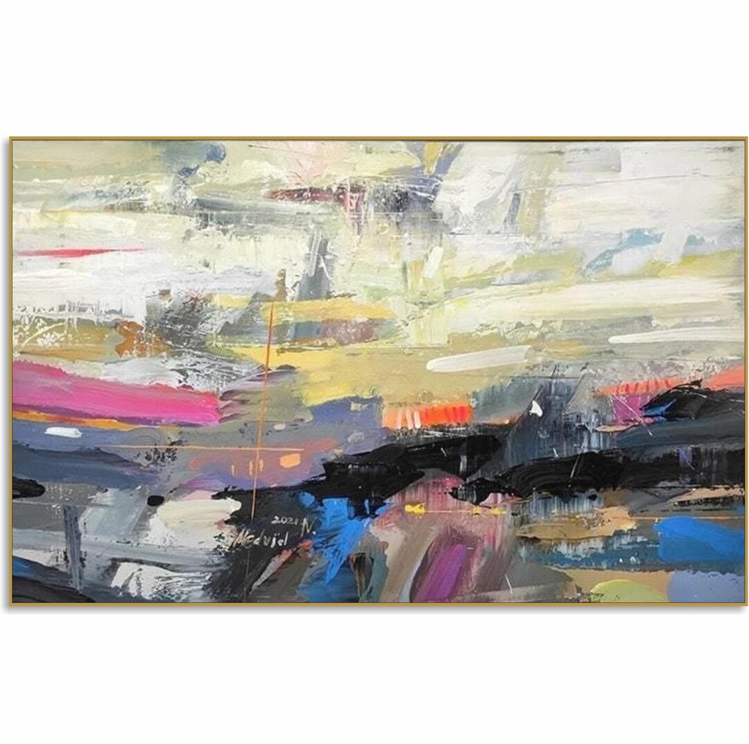 Muted Abstract Landscape Art - Large Textured Canvas Painting for ...