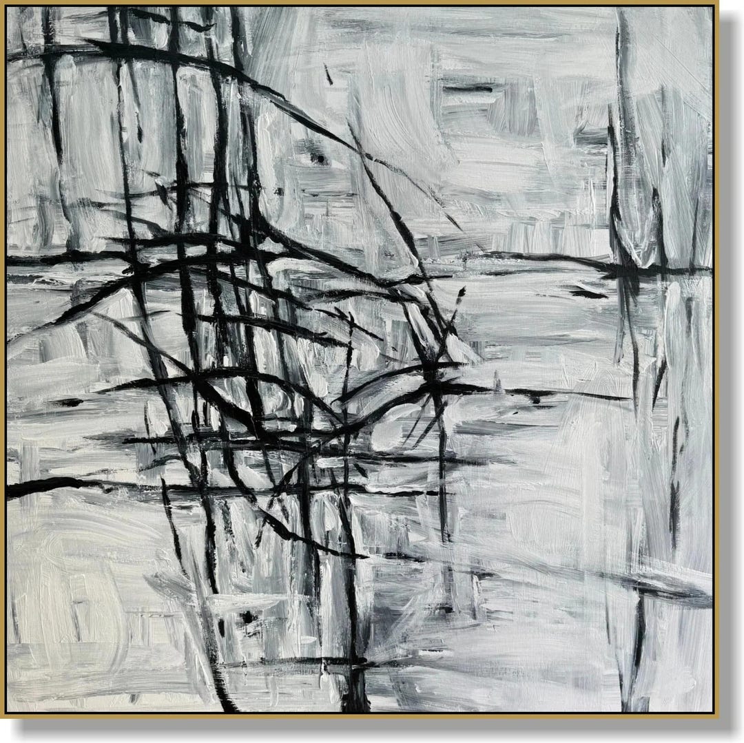 Abstract Sharp Lines Oil Painting on Canvas Monochrome Dynamic ...
