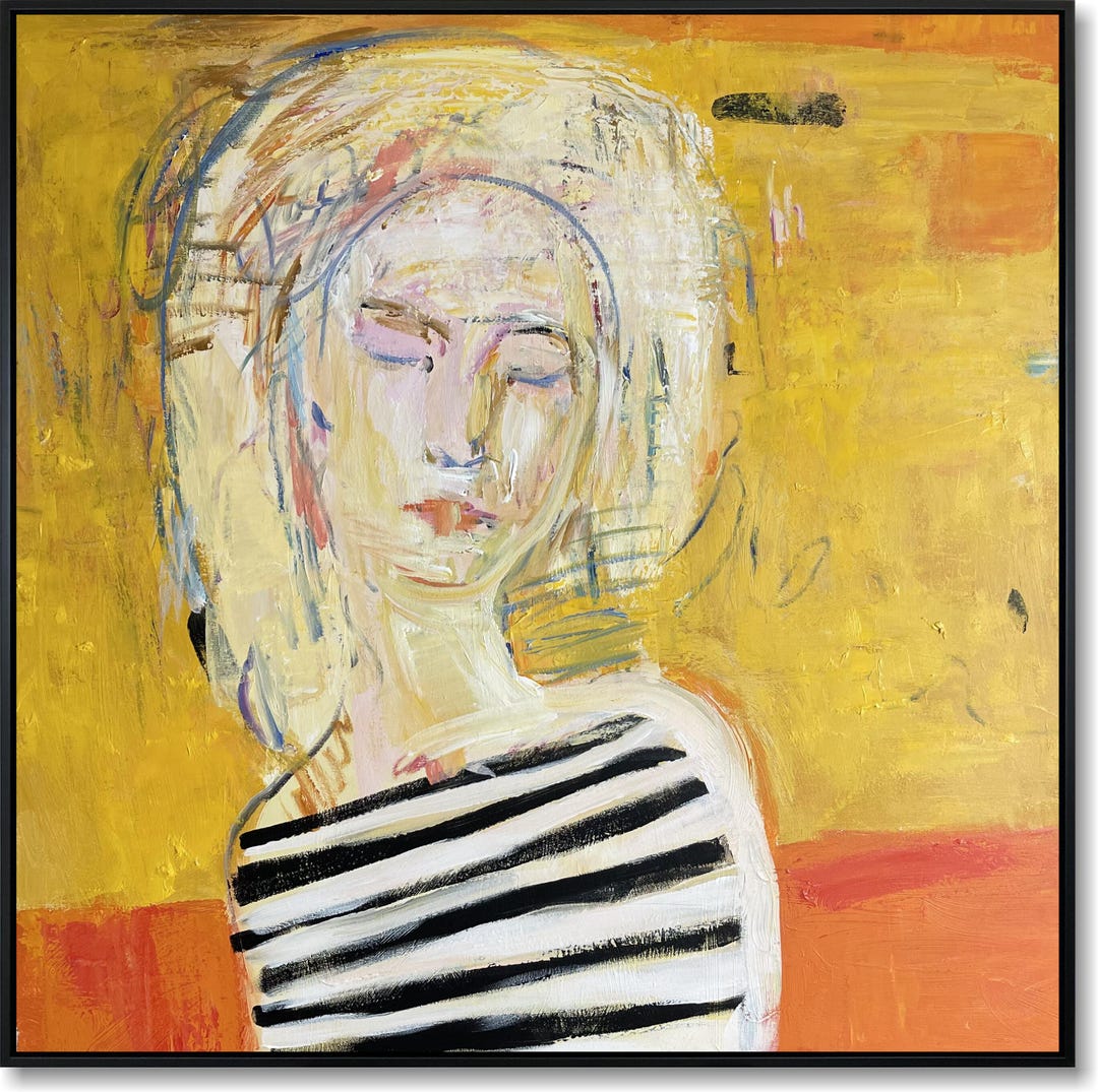 Original Abstract Woman Portrait Painting in Yellow Colors Bold ...