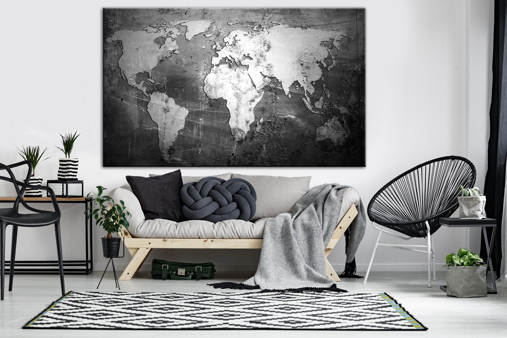 Original Silver World Map Canvas Print Grey Map Poster World | Etsy