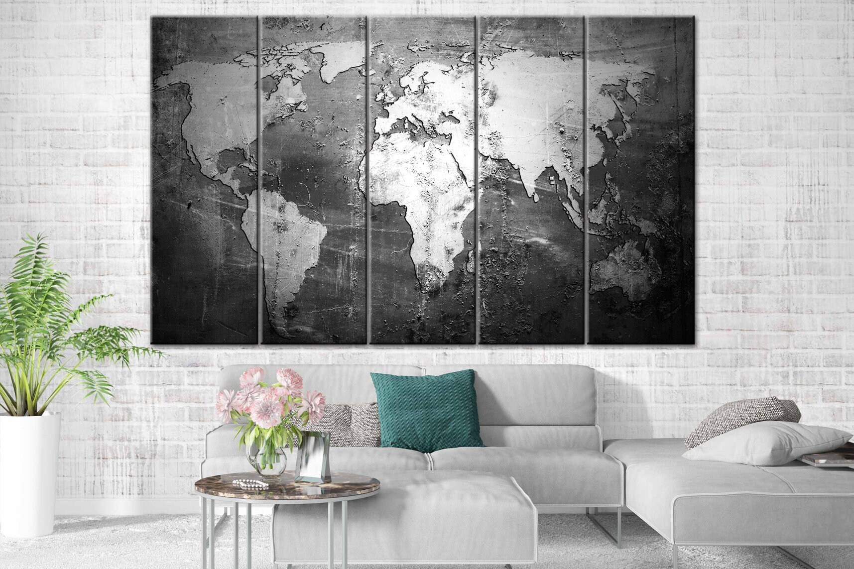 Original Silver World Map Canvas Print Grey Map Poster World | Etsy