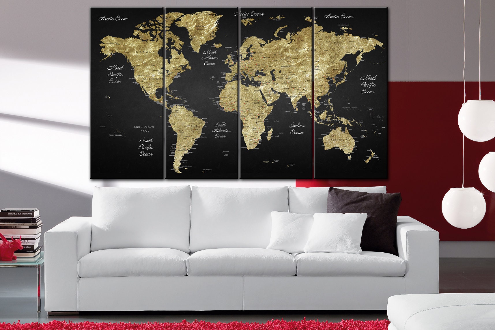 World Map Print Extremely Modern World Map Black World Map | Etsy
