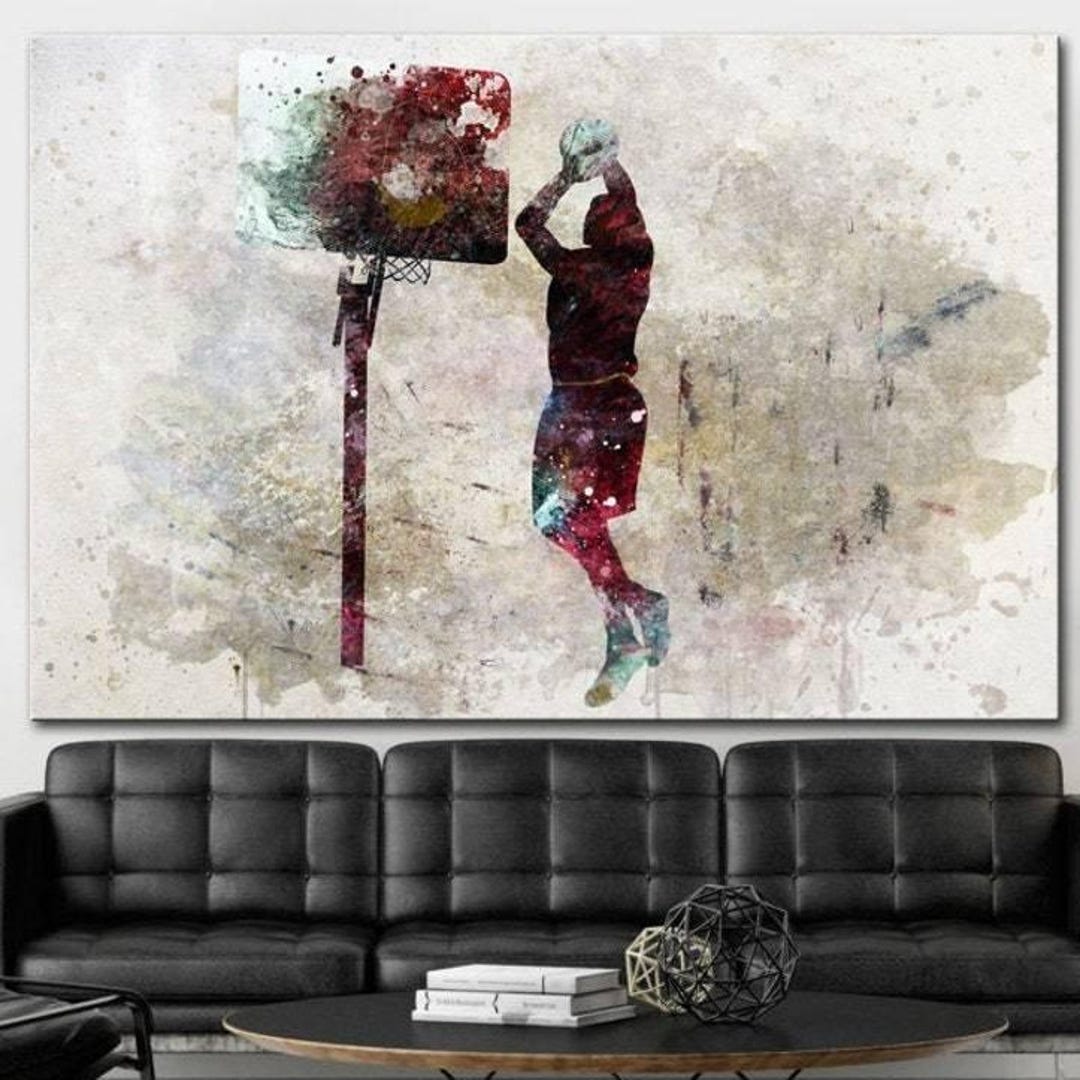 Large Abstract Basketball Canvas Art Dunking Player Silhouette Modern ...