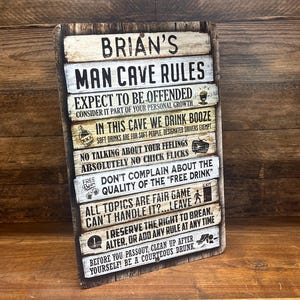 Personalized Man Cave Rules Sign, Funny Custom Bar Decor, Gift for Him ...