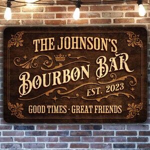 Bar Sign Retro Vintage Style - Personalized Aluminum Plaque for Home ...