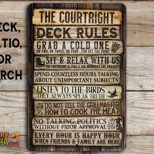 Deck Rules Sign | Personalized Metal Outdoor Decor for Porch, Patio ...