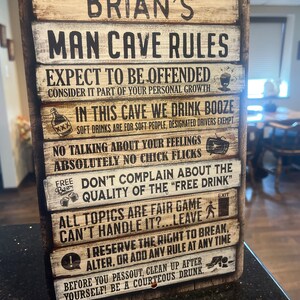 Personalized Man Cave Rules Sign, Funny Custom Bar Decor, Gift for Him ...