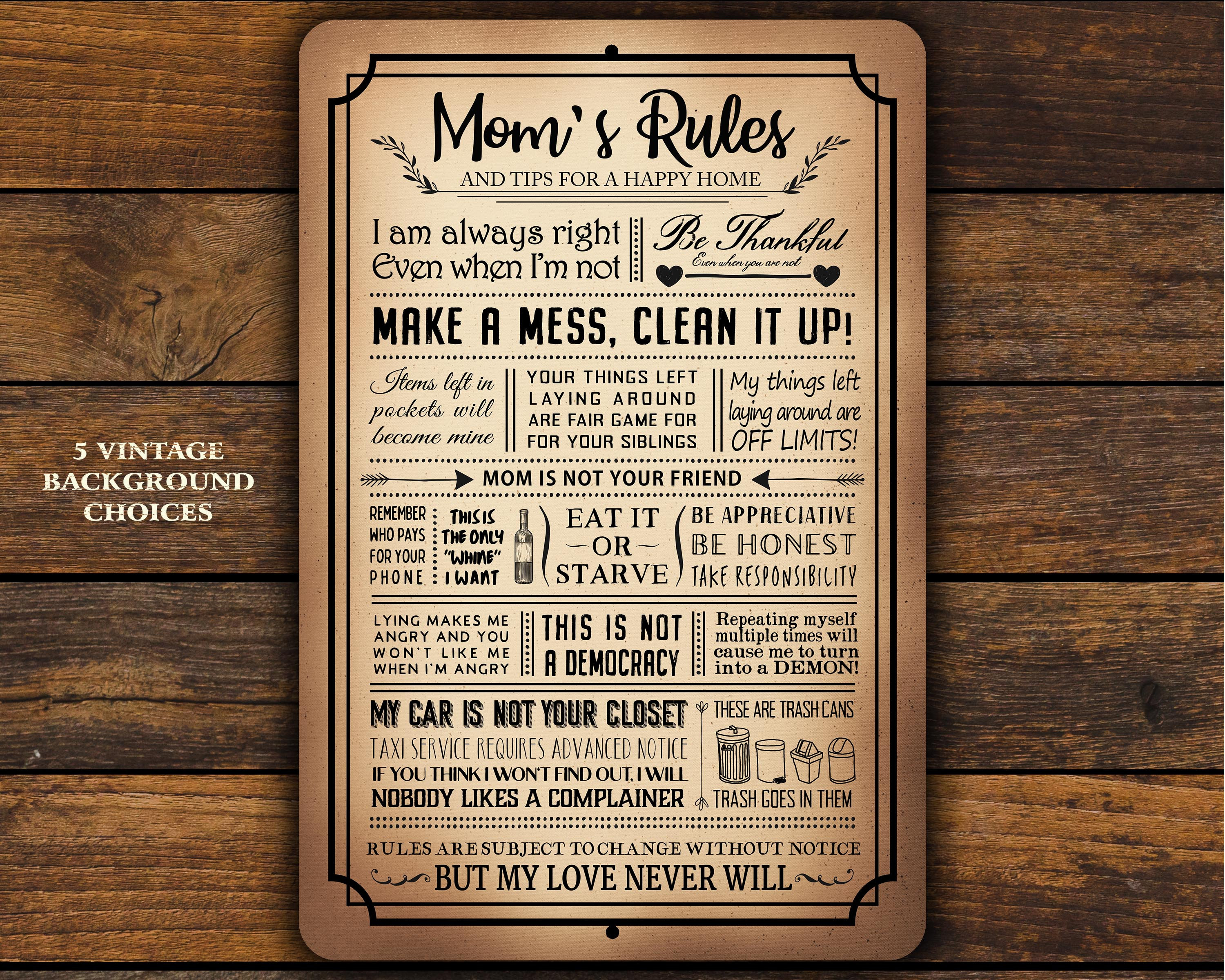 Mom's House Rules Funny Metal Sign - Etsy