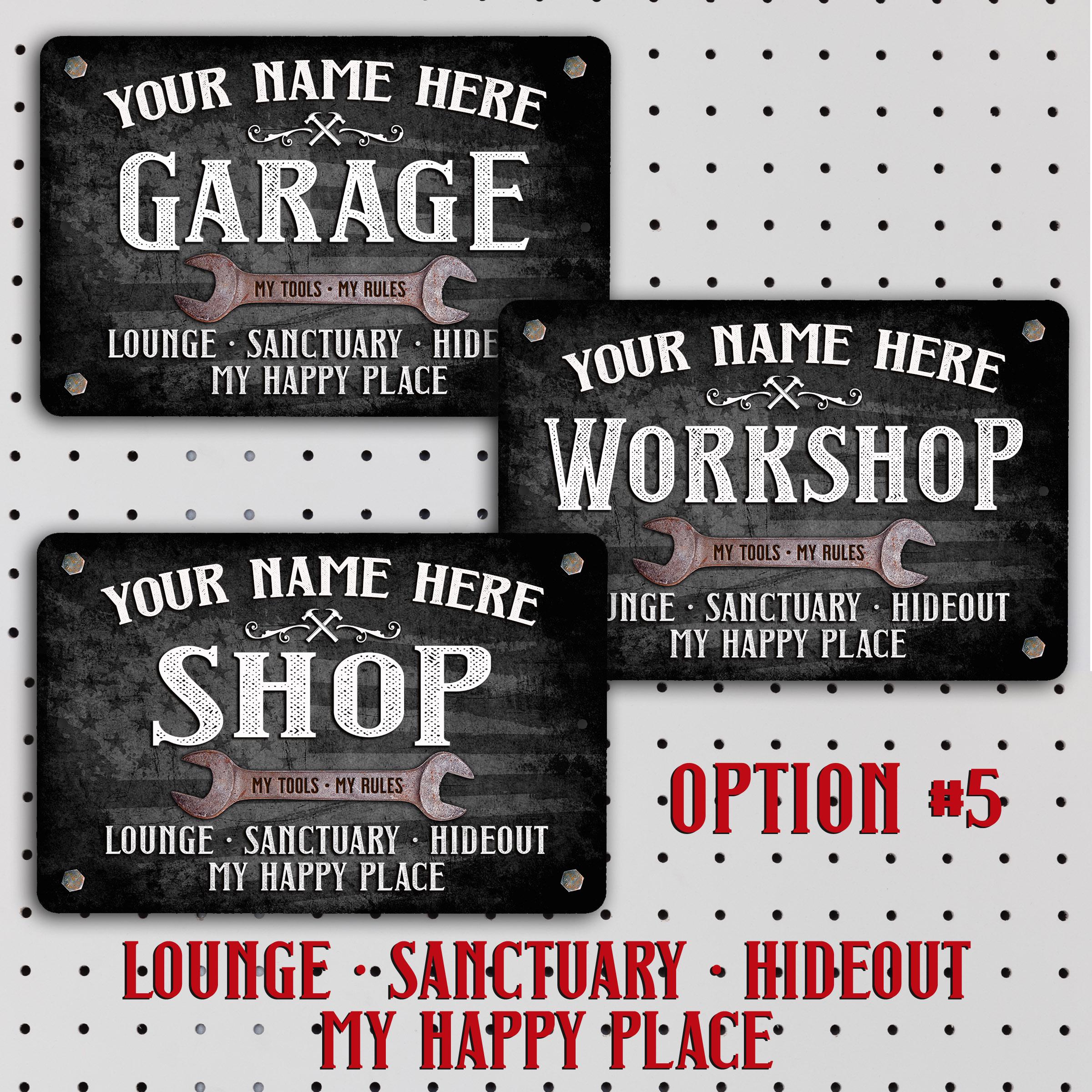 Personalized Garage Sign: Black American Flag Metal Decor, Custom ...