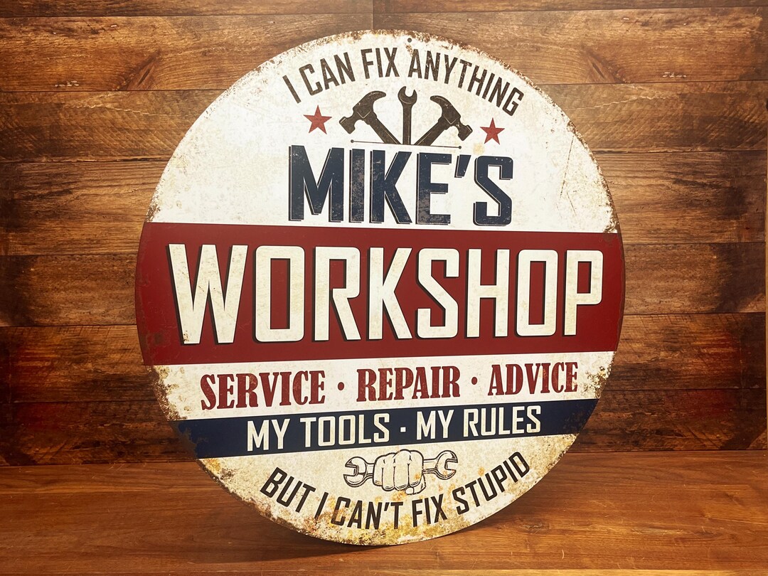 Personalized Round Garage Sign: Vintage Style Workshop Decor - Etsy