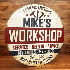Personalized Round Garage Sign: Vintage Style Workshop Decor - Etsy