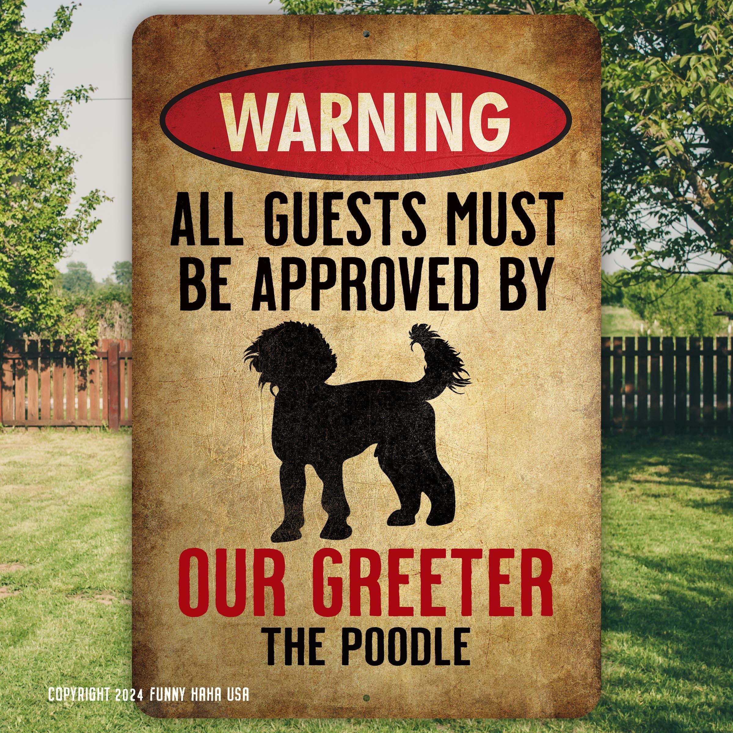 Humorous Poodle Warning Sign: Metal Outdoor Beware of Dog Outdoor Decor ...