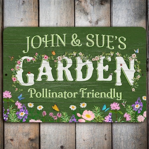 Personalized Flower Garden Sign: Weathered Wood Design, Metal Garden ...