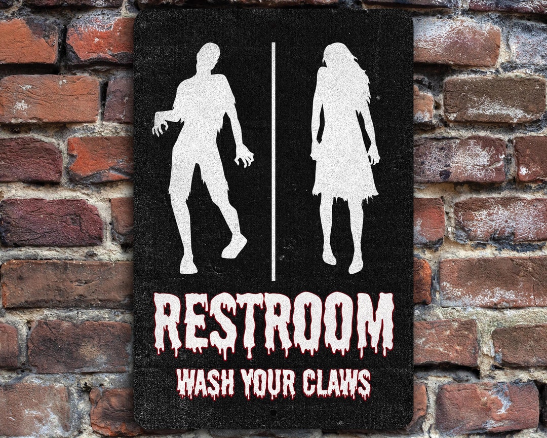 Halloween Restroom Door Sign Zombie Bathroom Sign Funny Halloween Party ...