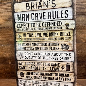Personalized Man Cave Rules Sign: Funny Bar Decor Gift - Etsy