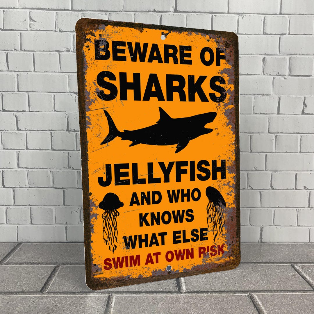 Funny Shark and Jellyfish Warning Sign, Outdoor Pool or Beach Decor - Etsy
