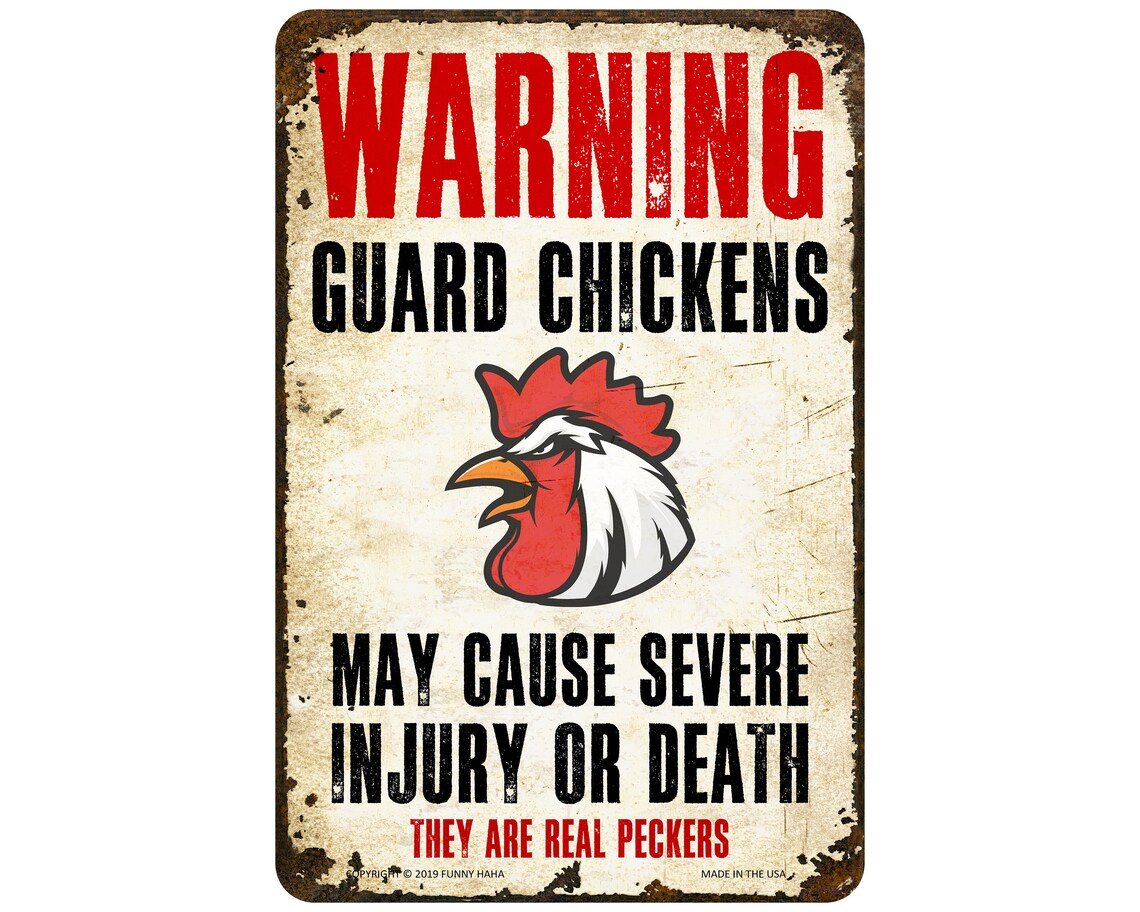 Warning Guard Chickens - Funny Metal Chicken Coop Sign - Etsy