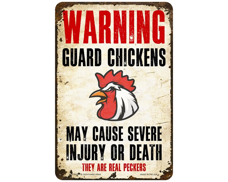 Warning Guard Chickens - Funny Metal Chicken Coop Sign - Etsy