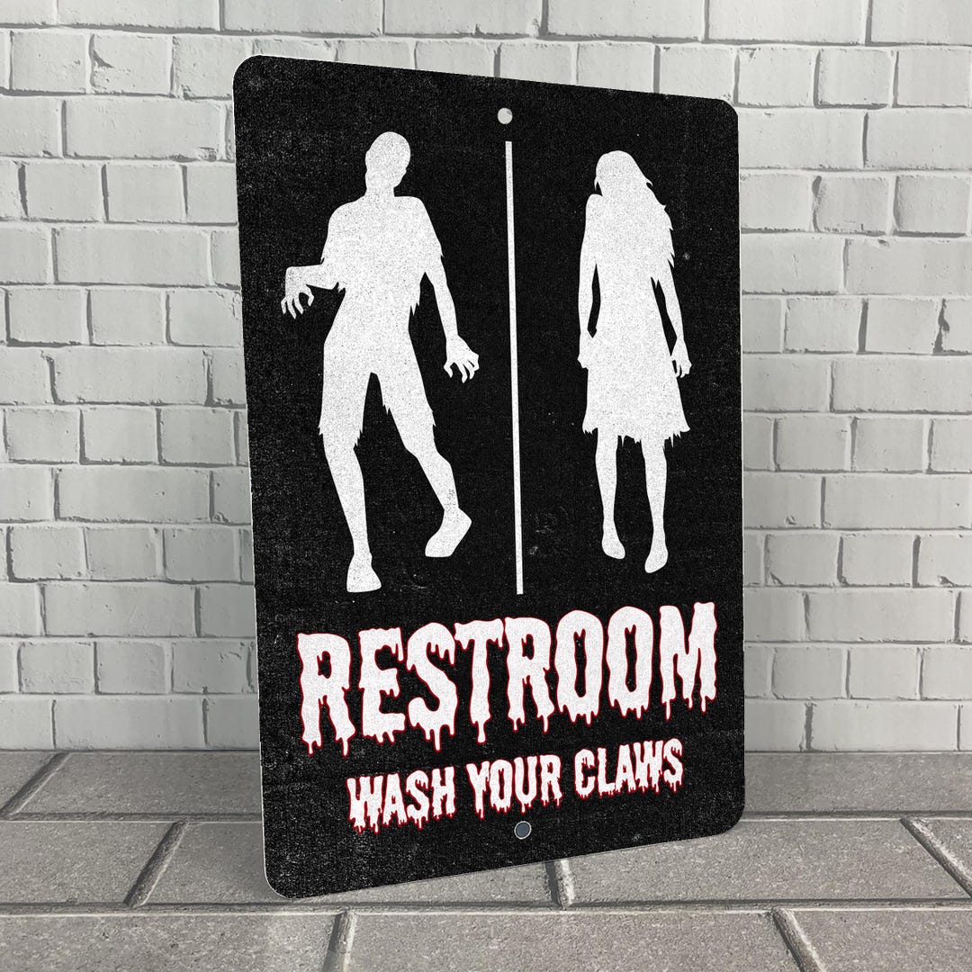Zombie Restroom Door Sign | Goul Bathroom Sign | Funny Halloween Party ...