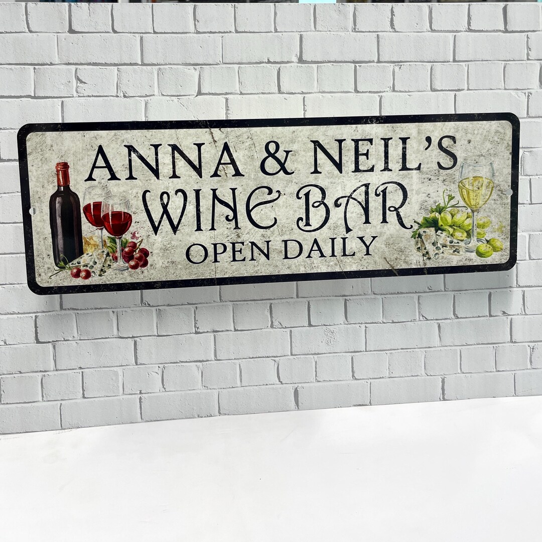 Custom Wine Bar Vintage-style Metal Sign With Weathered Appearance 6" X ...