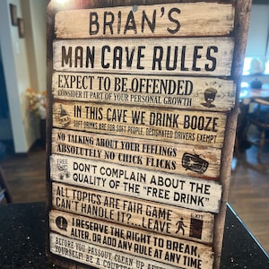 Personalized Man Cave Rules Sign, Funny Custom Bar Decor, Gift for Him ...