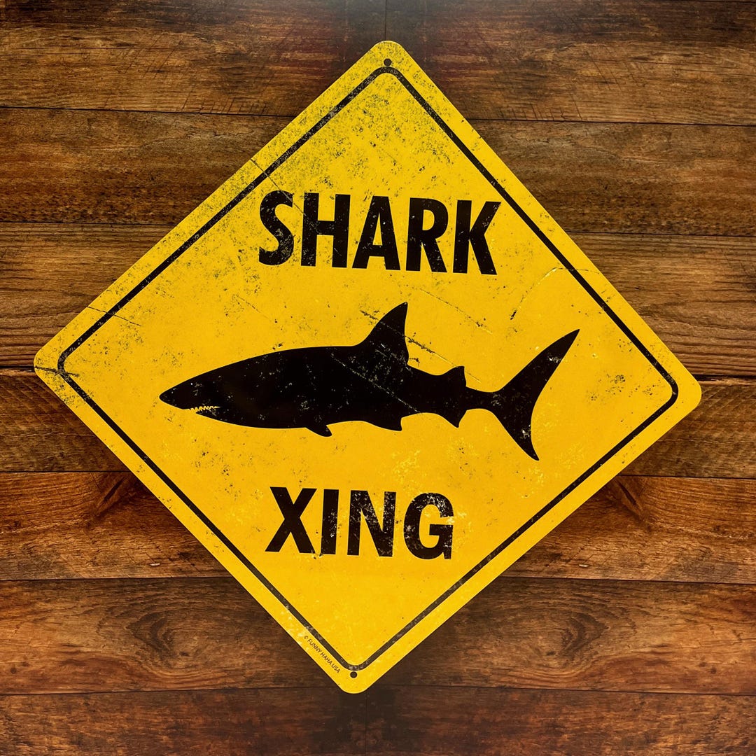 Shark Xing Sign, Funny Pool Sign, Warning Shark Crossing Outdoor Metal ...