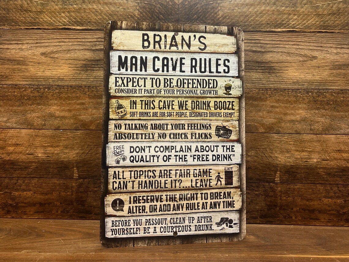 Personalized Man Cave Rules Sign: Funny Bar Decor Gift - Etsy