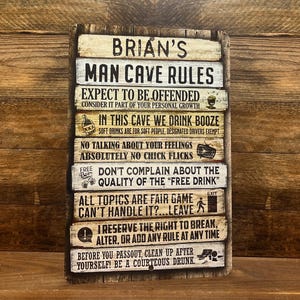 Personalized Man Cave Rules Sign: Funny Bar Decor Gift - Etsy