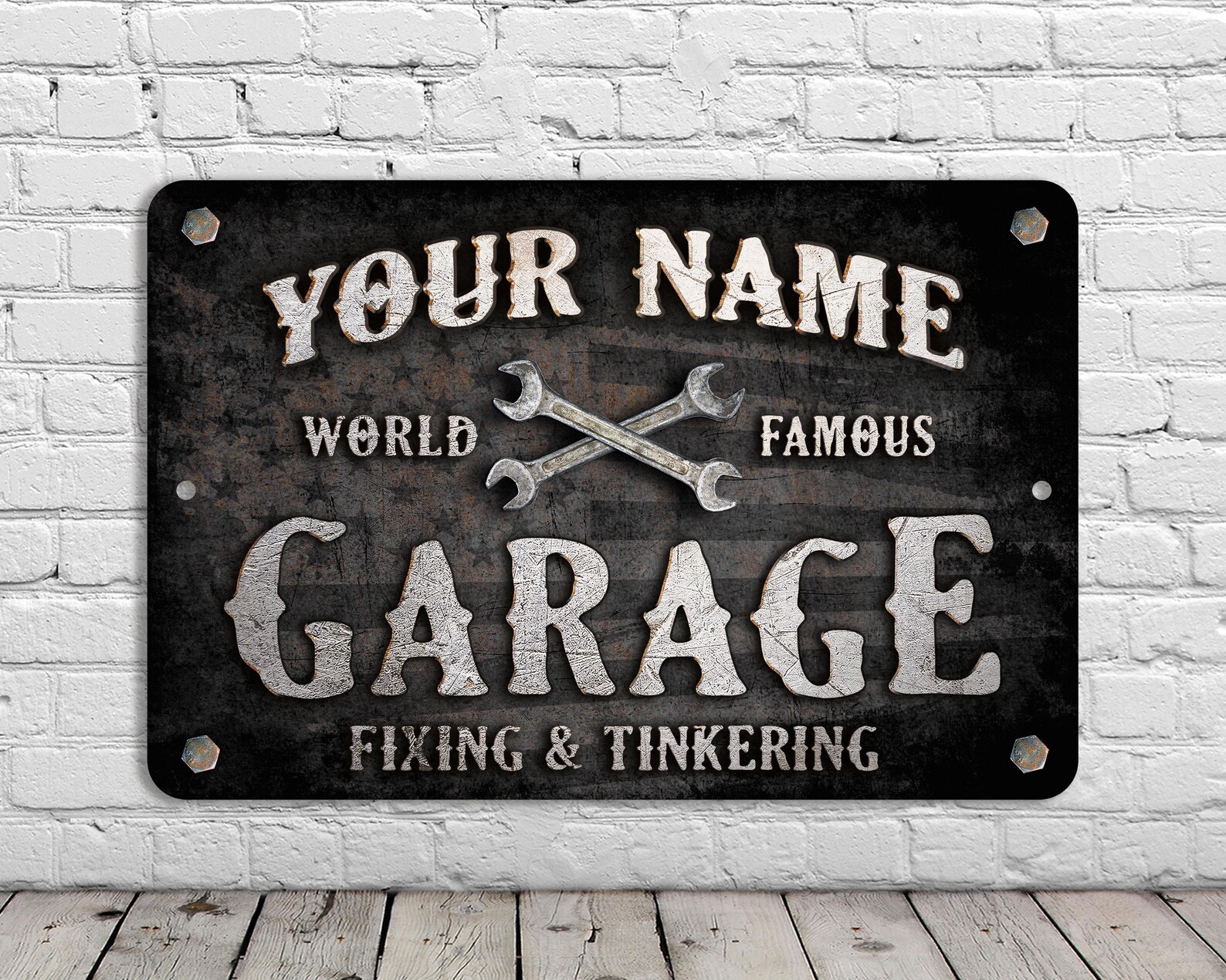 Custom Garage Sign: Vintage Black American Flag Metal Shop Sign - Etsy