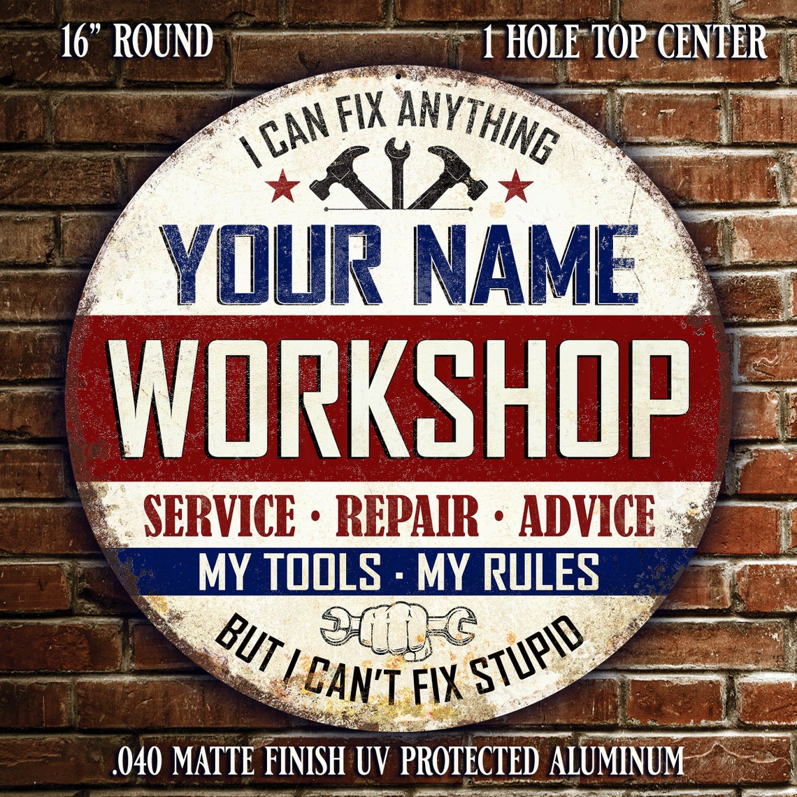 Personalized Round Garage Sign: Vintage Style Workshop Decor - Etsy