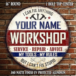 Personalized Round Garage Sign: Vintage Style Workshop Decor - Etsy