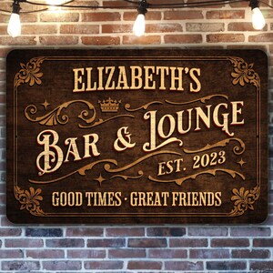 Bar Sign Retro Vintage Style - Personalized Aluminum Plaque for Home ...