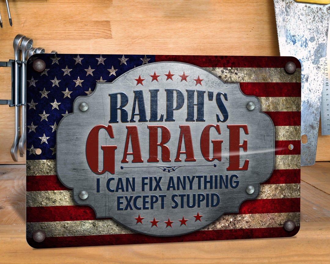 Personalized Garage Metal Sign: Rustic American Flag Workshop Decor - Etsy