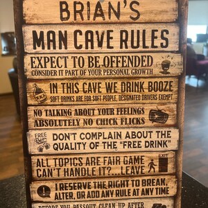 Personalized Man Cave Rules Sign, Funny Custom Bar Decor, Gift for Him ...