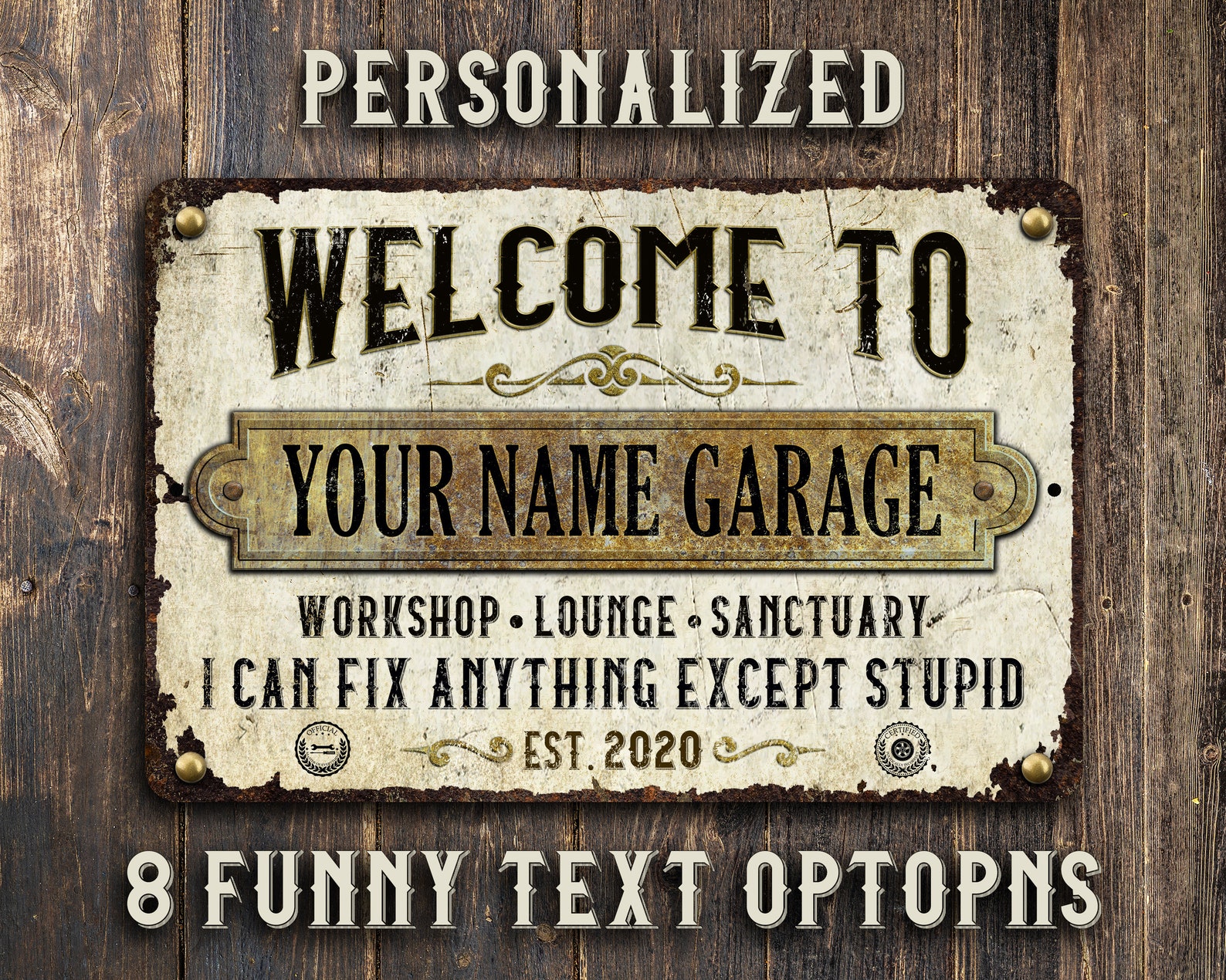 Custom Garage Sign Aged White Vintage Design Personalized - Etsy