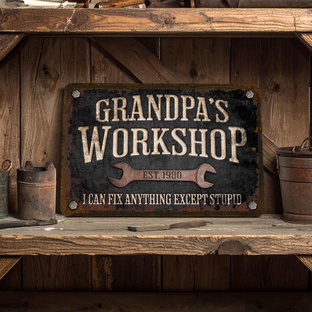 Custom Metal Workshop Sign: Personalized Garage Decor, Dad Gift - Etsy