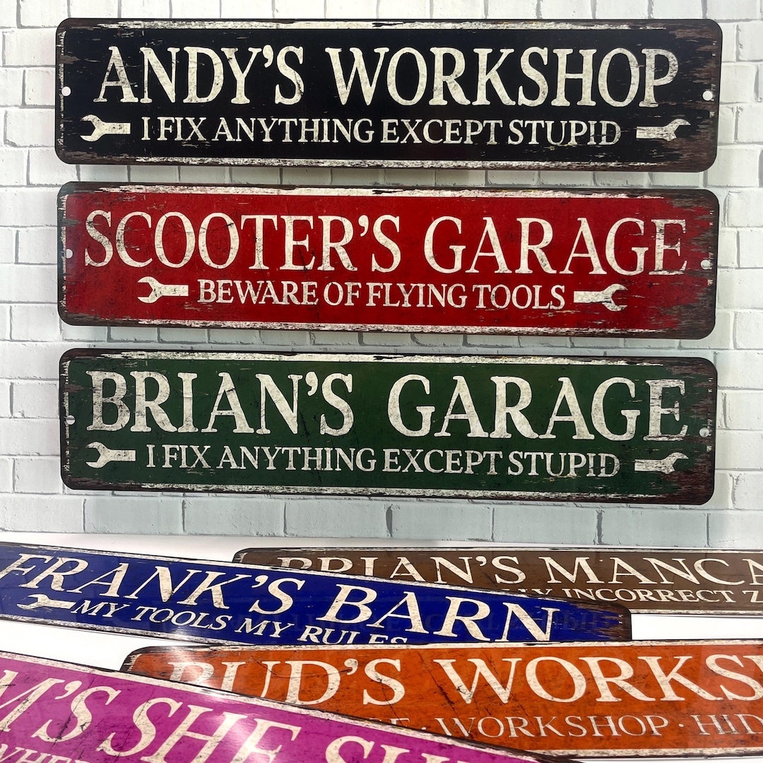Personalized Garage Sign, Custom Workshop Decor, Auto Repair Metal Sign ...