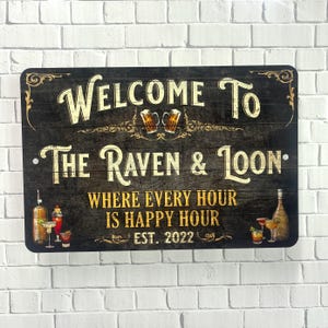 Bar Sign Vintage Black Wood Design - Personalized Metal Sign - Etsy