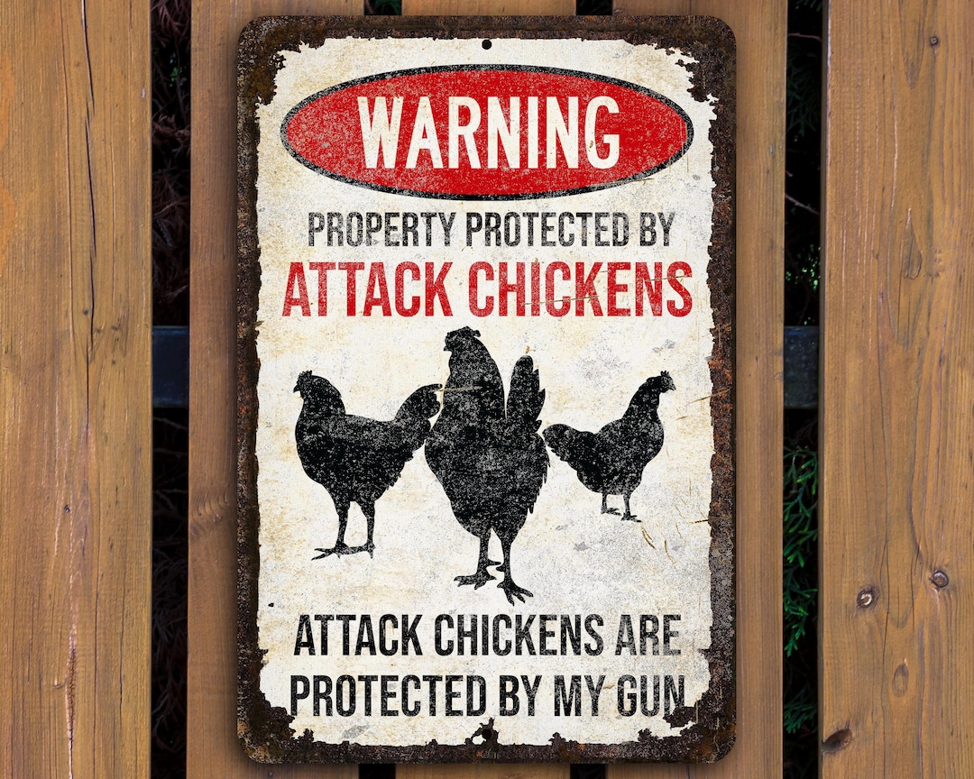 Chicken Coop Sign Attack Chicken Sign Guard Chickens on Duty Hen House ...