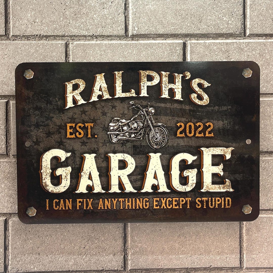 Motorcycle Garage Sign Custom Cycle Shop Vintage Black With American ...