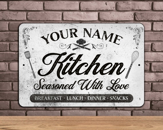 Kitchen Sign Personalized Vintage Design Seasoned With | Etsy