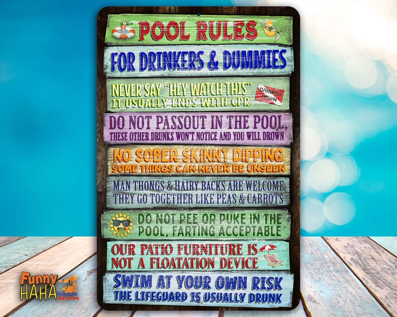 Pool Rules Sign Funny Pool Sign Pool Bar Decor Tiki Bar - Etsy
