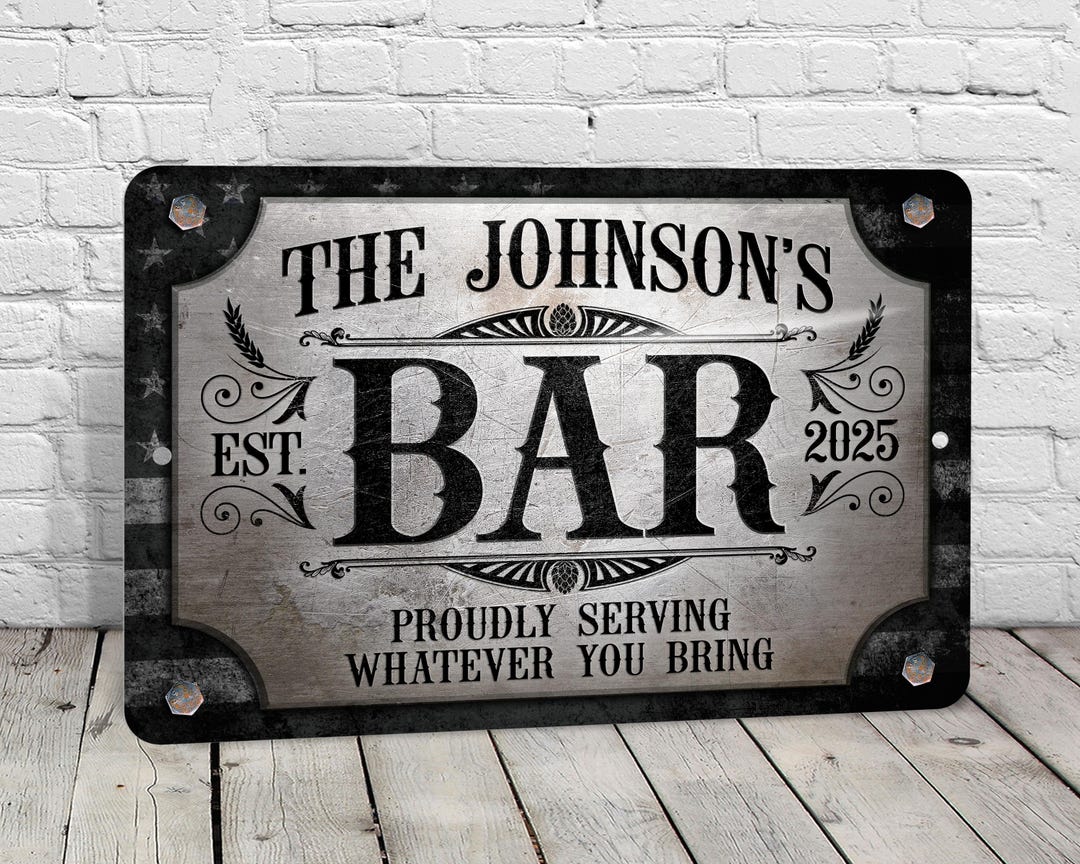 Custom Bar Sign, American Flag and Steel Design. Aluminum Metal Home ...
