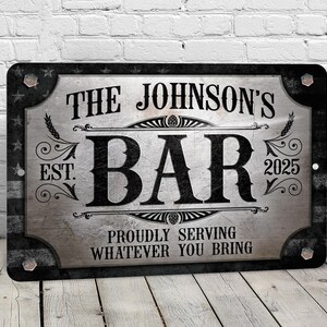 Custom Bar Sign, American Flag and Steel Design. Aluminum Metal Home ...