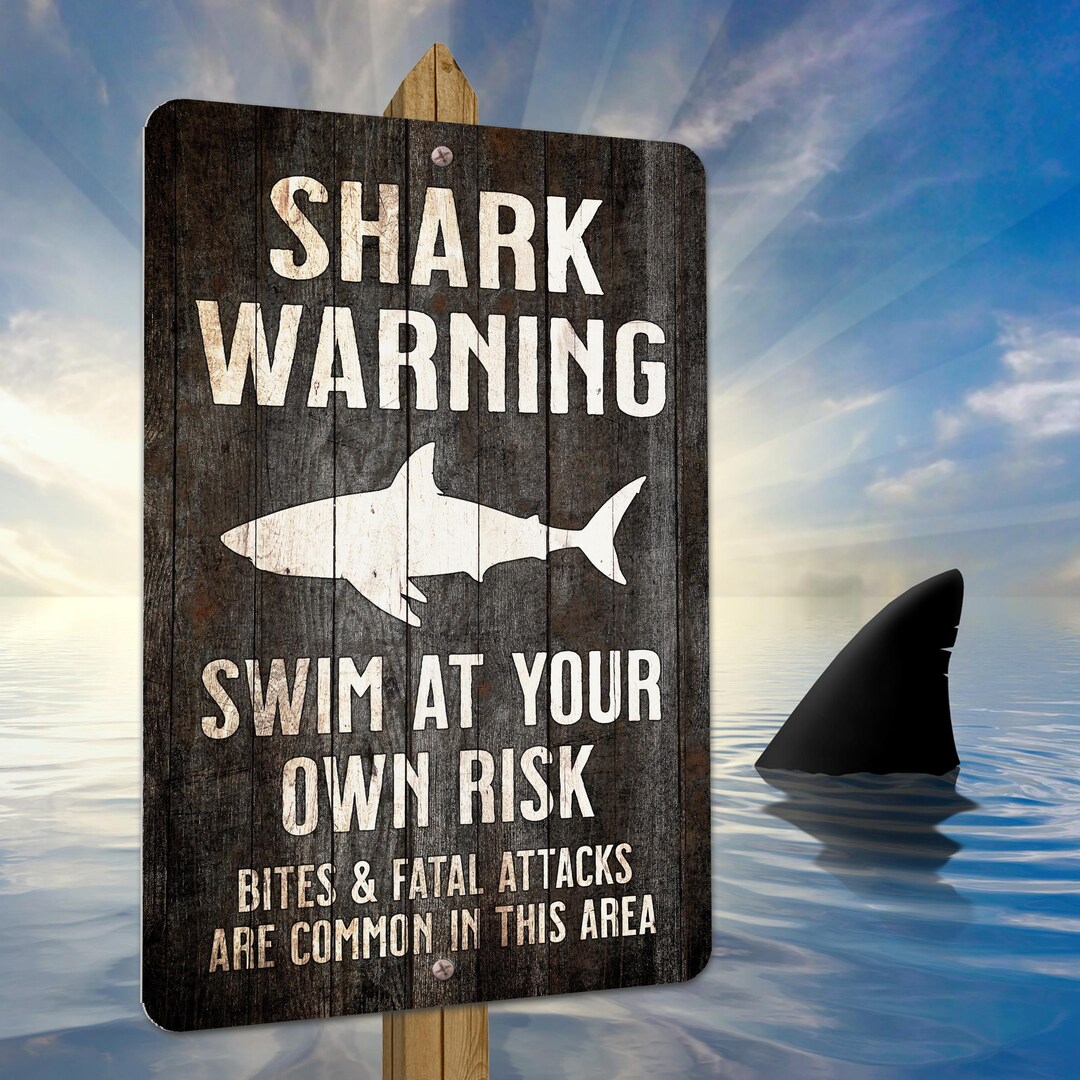 Funny Shark Warning Metal Sign: Tiki Bar Pool Decor - Etsy