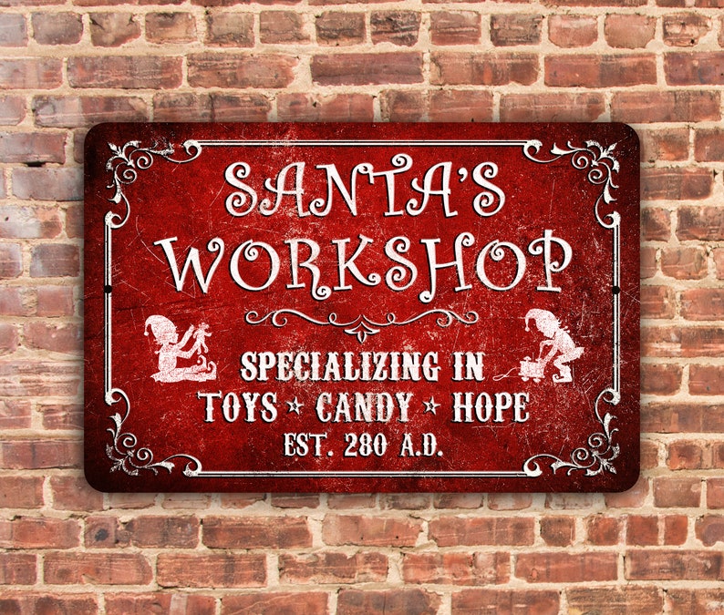 Santa's Workshop Vintage-Style Metal Sign | Etsy